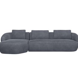 Wohnlandschaft FLEXLUX "Torino, rund, L-Form, Sofa-Ecke mit Recamiere, Longchair-Sofa", grau (soft grau), B:307cm H:85cm T:146cm, 100% Polyester, Sofas, Wohnlandschaft, Modernes, organisches Sofa-Design, Kaltschaum, Wellenunterfederung