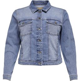 Jeansjacke Only CARMAKOMA "CARWESPA LS JACKET", Damen, Gr. 42, blau (light, blau, used), Denim/Jeans, Obermaterial: 79% Baumwolle, 20% Polyester, 1% Elasthan, used, figurbetont kurz, 1-Knopf-Manschette, Jacken Jeansjacke, Topseller