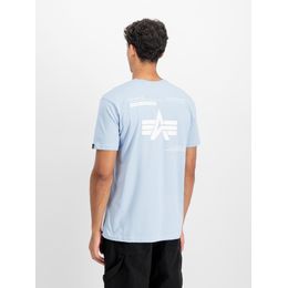 Rundhalsshirt Alpha Industries "Label T BP", Herren, Gr. L, artic blau, Single Jersey, Obermaterial: 100% Baumwolle, bedruckt, regular fit normal, Rundhals, Shirts Rundhalsshirt