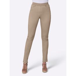 Schlupfjeans CREATION L PREMIUM, Damen, Gr. 22, Kurzgr&ouml;&szlig;en, beige (sesam), 56% Baumwolle, 19% Polyester, 14% Lyocell, 10% Viskose, 1% Elasthan, unifarben, lang, Jeans Schlupfjeans