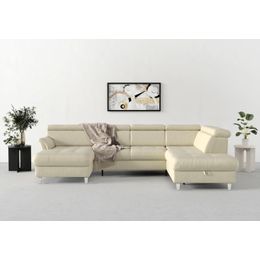 Sit & More Wohnlandschaft SIT & MORE "Marano U-Form", beige (creme), B:304cm T:216cm, 98% Polyester, 2% Polyamid, Sofas, Wohnlandschaft, inklusive Kopfteilverstellung, wahlweise mit Bettfunktion, Bettkasten