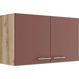 H&auml;ngeschrank Optifit "Bella", rot (rostrot, wildeiche), B:100cm H:57,6cm T:34,6cm, Holzwerkstoff, Schr&auml;nke, H&auml;ngeschrank, Breite 100 cm, 2 T&uuml;ren, 1 Einlegeboden