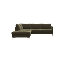 Ecksofa FLEXLUX "Fiore, L-Form", gr&uuml;n (moss gr&uuml;n), B:234cm H:85cm T:225cm, 100% Polyester, Sofas, Ecksofa, schmale Armlehnen, F&uuml;&szlig;e alufarben, B/T 234/225 cm, Kaltschaum im Sitz