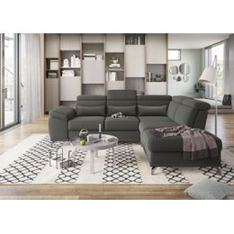 Sit & More Ecksofa SIT & MORE "Cabrio L-Form, B: 274 cm, mit Sitztiefen-, Arm- & Kopfteilverstellung", grau (anthrazit), B:274cm H:87cm T:230cm, 100% Polyester, Sofas, Ecksofa, 3 Nierenkissen, Federkern, optional Bettfunktion und Stauraum