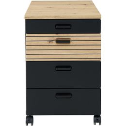 Rollcontainer Innostyle "Rollcontainer Glenn, 45 x 66 x 55 cm (B/H/T)", schwarz, artisan, B:45cm H:66cm T:55cm, Holzwerkstoff, Kunststoff, MDF, Rollwagen, Rollcontainer, inkl. Filzeinlage, 4 Rollen(2 mit Bremsen) oder Sockel, SK Soft-Close