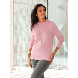 Stehkragenpullover Casual Looks "Pullover", Damen, Gr. 52, rosa (altrosa, ecru, geringelt), 50% Baumwolle, 50% Polyacryl, gemustert, gestreift, mehrfarbig, Pullover Stehkragenpullover