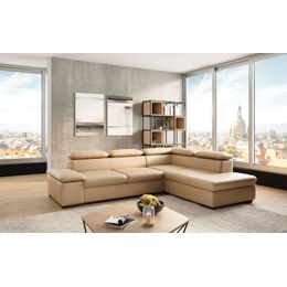 Sit & More Ecksofa SIT & MORE "Alcudia L-Form", braun (cappuccino), B:272cm H:73cm T:226cm, NaturLEDER;Spannstoff, Sofas, Ecksofa, mit Armteilverstellung, optional Kopfteilverstellung und Bettfunktion