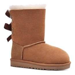 UGG Australia Winterboots UGG "K BAILEY BOW II", M&auml;dchen, Gr. 3 (35), braun (chestnut), Lammfell, Textil, Veloursleder, Schuhe Winterboots, Schlupfboots, Winterstiefel, Snowboots mit Schleifchen aus Satinband