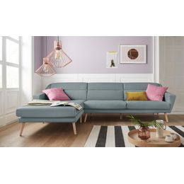 Ecksofa OTTO HOME "Bille L-Form", gr&uuml;n (mint), B:302cm H:86cm T:178cm, Samtoptik (100% Polyester);Luxus-Microfaser weich (100% Polyester);Struktur (100% Polyester);Struktur fein (100% Polyester), Sofas, Ecksofa, mit Naht im R&uuml;ckenkissen und Beinen aus Eichenholz
