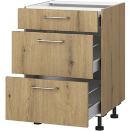 Auszugsunterschrank KOCHSTATION "KS-Trea U2AS60", braun (eiche astig), B:60cm H:75cm T:56cm, Schr&auml;nke, Auszugsunterschrank, mit drei Ausz&uuml;gen, Breite 60 cm, H&ouml;he 75 cm
