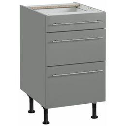 Unterschrank Optifit "Bern", grau (basaltgrau, basaltgrau), B:50cm H:87cm T:58,4cm, Schr&auml;nke, Unterschrank, 50 cm breit, mit Schubkasten und 2 Ausz&uuml;gen, h&ouml;henverstellbare F&uuml;&szlig;e