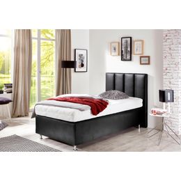 Boxspringbett, schwarz, B:104cm L:210cm, Bezug Unterbox und Kopfteil: Microfaservelours, 100% Polyester in Leder-Optik;Bezug Obermatratze: 100% Polyester, waschbar bis 60C, Westfalia Schlafkomfort, Komplettbetten, Boxspringbett