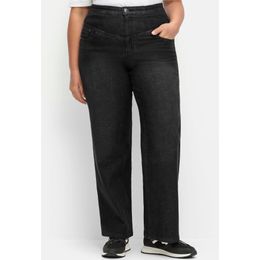 Bequeme Jeans sheego, Damen, Gr. 48, Normalgr&ouml;&szlig;en, schwarz (schwarz denim), 99% Baumwolle, 1% Elasthan, unifarben, lang, Jeans Bequeme Jeans