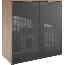 Kommode wimex "Level36 C by fresh to go", grau (plankeneiche nachbildung, glas grau), B:81cm H:92cm T:41cm, Holzwerkstoff, Sideboards, Kommode, mit Glaselementen auf der Front, soft-close Funktion, 81cm breit