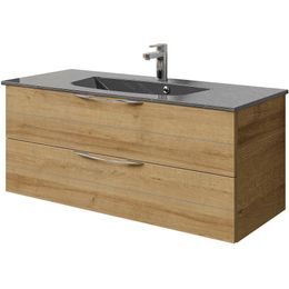 Waschtisch SAPHIR "Serie 6025 Mineralmarmor-Waschtisch mit Unterschrank, 117 cm breit", braun (riviera eiche, riviera eiche quer nb), B:117cm H:49,9cm T:48cm, Waschtische, Waschtisch, Waschplatz mit 2 Schubladen, h&auml;ngend, verschiedene Ausf&uuml;hrungen
