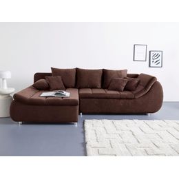 Ecksofa Home Affaire "Imola, elegant und modern, aktuelle Steppung im Sitz, bequem, L-Form", braun (dunkelbraun), B:271cm H:90cm T:104cm, Sofas, Ecksofa, frei im Raum stellbar, wahlweise mit Bettfunktion und Bettkasten