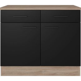 Unterschrank Flex-Well "Capri", schwarz (schwarz, endgrain oak), B:100cm H:85cm T:60cm, Holzwerkstoff, Schr&auml;nke, Unterschrank, (B x H x T) 100 x 85 x 60 cm, f&uuml;r viel Stauraum