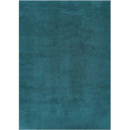 Teppich OTTO HOME "Santos", blau (petrol), B:130cm H:27mm L:190cm, Polyester, Teppiche, Teppich, Uni-Farben, sehr weicher Flor, fu&szlig;warm