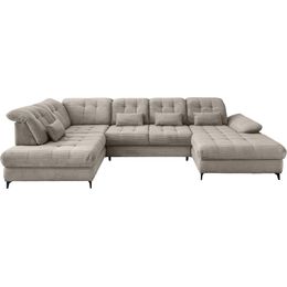 Wohnlandschaft Home Affaire "Delphino", grau, braun, B:358cm T:216cm, 100% Polyester, Sofas, Wohnlandschaft