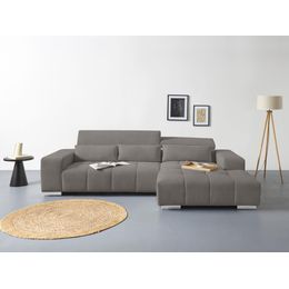 Ecksofa COTTA "Orion L-Form", grau (elephant), B:307cm H:73cm T:186cm, 100% Polyester, Sofas, Ecksofa, mit 2x Kopfteilverstellung & 3 Nierenkissen