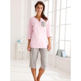 Schlafanzug, Damen, Gr. 36/38, rosa (ros&eacute;, grau, bedruckt), 100% Baumwolle, Homewear-Sets Schlafanzug