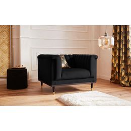 Sessel Home Affaire "Chamby", schwarz, B:100cm H:71cm T:85cm, Luxus-Microfaser Lederoptik (100% Polyester), Scheuertouren: 40.000, Pilling: 4;Samtoptik (100% Polyester), Scheuertouren >100.000, Pilling: 5, Sessel, Sessel, mit Holzrahmen unten und Steppung im Lehnenbereich