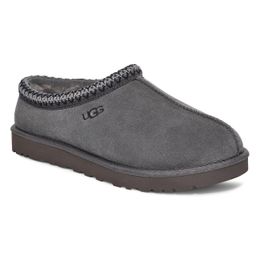 UGG Australia Hausschuh UGG "Unisex TASMAN II", M&auml;dchen, Gr. 12 (45), grau (dunkelgrau), Textil, Veloursleder, ethno, Schuhe Hausschuh, Clog, Mule, Pantoffel mit besticktem UGG Logo