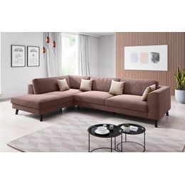 Ecksofa Home Affaire "Laurentia, L-Form", braun (kakao, zierkissen beige), B:294cm H:83cm T:203cm, Luxus-Microfaser (100% Polyester);Samt (100% Polyester), Sofas, Ecksofa, mit 4 Zierkissen, Ottomane links oder rechts bestellbar