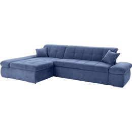 Ecksofa DOMO collection "Moric Luxus - B/T/H 300/172/80 cm, XXL-Format", blau, B:300cm H:80cm T:172cm, Chenille (85% Polyester, 15% Acryl), Sofas, Ecksofa, L-Form, 140kg Belastung/Sitz, Chenilleoptik, blau