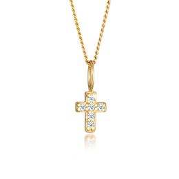 Silberkette Elli DIAMONDS "Halskette Kreuz Religion Diamant (0.06 ct) 585 Gelbgold" Gr. 36, gold, Halsketten, Damen, Gelbgold 585, Silberkette