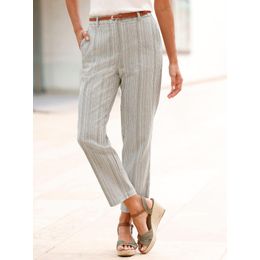 7/8-Hose Inspirationen, Damen, Gr. 48, Normalgr&ouml;&szlig;en, beige (champagner, khaki, gestreift), 80% Viskose, 20% Leinen, gemustert, gestreift, 7/8-L&auml;nge, Hosen 7/8-Hose