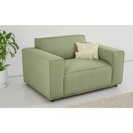 Loveseat Home Affaire "Avelin, 1.5 Sitzer, 140 cm, Chenille, Struktur-Boucle", gr&uuml;n (olive), B:140cm H:75cm T:96cm, 100% polyester, Sessel, Loveseat, mit Wellenunterfederung, Kedernaht, bodentief, Skandi-Design