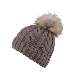 Bommelm&uuml;tze Chillouts "Joan Hat", Damen, braun (walnut), Grobstrick, Kunstfaser, Zopfmuster, unifarben, M&uuml;tzen Bommelm&uuml;tze, Mit Fake-Fur Pom Pom, Zopfmuster