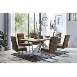 Esstisch Home Affaire "Tristan natur", beige (natur, silber, natur), B:200cm H:77cm T:100cm, Tische, Esstisch, mit echter Baumkante
