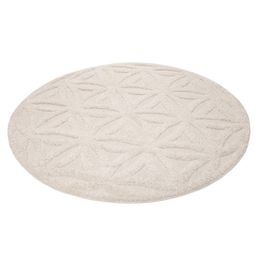Outdoorteppich Esprit "Shake, ESP54232", beige (creme beige), H:2mm &Oslash;:120cm, Polypropylen (PP), Teppiche, Outdoorteppich, Hoch-Tief-Effekt, Blume des Lebens - Motiv, uni, robust, Terrasse