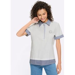 Poloshirt Heine "Poloshirt", Damen, Gr. 42, wei&szlig;, 95% Baumwolle, 5% Elasthan, Besatz:50% Baumwolle, 50% Polyester, gemustert, gestreift, mehrfarbig, Shirts Poloshirt