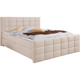 Boxbett Home Affaire, beige, creme, B:207cm L:220cm, Komplettbetten, Boxbett, Boxbett mit Bettkasten und Fu&szlig;teil, inkl. Topper