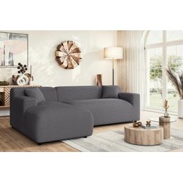 Ecksofa Home Affaire "LILLIANA Designsofa, L-Form mit Recamiere rechts/links bestellbar", grau (dunkelgrau), B:256cm H:76cm T:160cm, 100% Polyester, Sofas, Ecksofa, L-Form mit Wellenunterfederung, Ma&szlig;e B/T/H: 256/160/76 cm