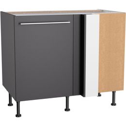 Eckunterschrank KOCHSTATION "KS-Bern2", grau (anthrazit, anthrazit), B:100cm H:87cm T:58,4cm, Holzwerkstoff, Schr&auml;nke, Eckunterschrank, Breite 100 x 65 cm, L&ouml;sung f&uuml;r Geschirrsp&uuml;ler, 1 T&uuml;r, 1 Einlegeboden
