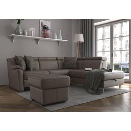 Sit & More Ecksofa SIT & MORE "Freetown L-Form", grau (taupe), B:252cm H:84cm T:216cm, Sofas, Ecksofa, inklusive Kopfteilverstellung und komfortablem Federkern
