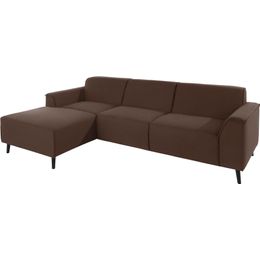 Ecksofa DOMO collection "Amora, inkl. Federkern, hoher Sitzkomfort, Breite 268 L-Form", braun (dunkelbraun), B:268cm H:81cm T:159cm, Struktur grob (100% Polyester);Luxus-Microfaser (100% Polyester);Struktur (100% Polyester), Sofas, Ecksofa, mit Recamiere, zeitlos und elegant, Komfortsitzh&ouml;he 47cm