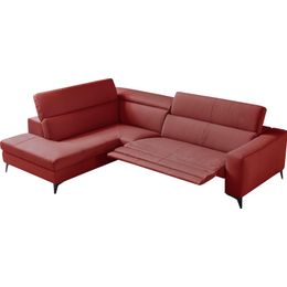 Ecksofa Egoitaliano "Edith, Designsofa mit hohem Sitzkomfort, L-Form", rot (kirschrot), B:269cm H:96cm T:203cm, Leder &raquo;BULL&laquo; (echtes Rindsleder). Geschliffenes, pigmentiertes und behandeltes Rindsleder mit einer Dicke von 1, 3-1, 5 mm. Dieses Leder zeigt eine ziemlich weiche Hand mit einem halb undurchsichtigen Aussehen. Es handelt sich um ein gesch&uuml;tztes Leder. Eine leichte Deckschicht sch&uuml;tzt si