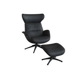 Relaxsessel FLEXLUX "Fernsehsessel More, ergonomisch, drehbar, robuster Fu&szlig;, Scandi", schwarz (deep schwarz), B:90cm H:107cm T:89cm, 100% Echtleder, Sessel, Relaxsessel, Premium Komfort, R&uuml;cken- & Kopfteilverstellung, drehbar, Fu&szlig; schwarz