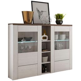 Highboard OTTO HOME "Larona, zeitlose Hochkommode mit 2 T&uuml;ren, T&uuml;rkommode, H&ouml;he 129,5 cm", wei&szlig; (sibiu wei&szlig;, eichefarben s&auml;gerau dunkel), B:155cm H:130cm T:37cm, Sideboards, Highboard, Anrichte mit dekorative Rahmenoptik, T&uuml;ren mit Glaseinsatz