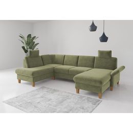 Wohnlandschaft Home Affaire "Rochelle, U-Form", gr&uuml;n (hellgr&uuml;n), B:314cm H:90cm T:195cm, 100% Polyester, Sofas, Wohnlandschaft, optional mit Armteilverstellung, mit Bettfunktion & Bettkasten