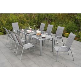 Garten-Essgruppe Merxx "Amalfi di Lusso", braun (silber, diamantbraun), Polyester, Aluminium, Polyester, Sitzm&ouml;bel-Sets, Garten-Essgruppe, mit 8 Sesseln und verstecktem zweitem Tisch zur Erweiterung