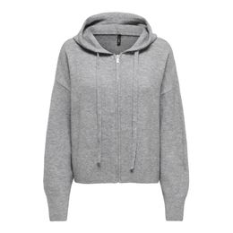 Strickjacke Only "ONLBELLA LS HOOD ZIP CARDIGAN KNT", Damen, Gr. XS, medium grau melange, Strick, Obermaterial: 65% Polyester, 13% Nylon, 13% Polyacryl, 6% Wolle, 3% Elasthan, meliert, unifarben, normal, Rundhals, Strickjacken Strickjacke