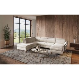 Wohnlandschaft Home Affaire "Calypso U-Form", beige (nature), B:334cm H:85cm T:227cm, 100%Polyester, Sofas, Wohnlandschaft, wahlweise mit motorischer Relaxfunktion
