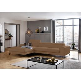 Ecksofa W.Schillig "piedroo, Designsofa mit tollem Sitzkomfort, bequem, L-Form", braun (fango z69), B:343cm H:70cm T:193cm, Longlife Xtra-Leder Z69: Das feinnarbige, gedeckte Softleder Z69 besticht durch seine au&szlig;ergew&ouml;hnliche Weichheit im trendigen &raquo;Vintage-Look&laquo;, Hautst&auml;rke 0, 9 - 1, 1 mm, Sofas, Ecksofa, Kopfteilverstellung, wahlweise mit Sitztiefenverstellung, Breite 343cm
