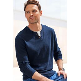 H.I.S. Strickpullover H.I.S, Herren, Gr. XL (56/58), blau (navy), Feinstrick, Obermaterial: 60% Baumwolle, 40% Polyester, unifarben, regular fit normal, Rundhals, Rollkanten, Pullover Strickpullover, Pullover mit hochwertiger Halslochverarbeitung in double-layer Optik, Topseller